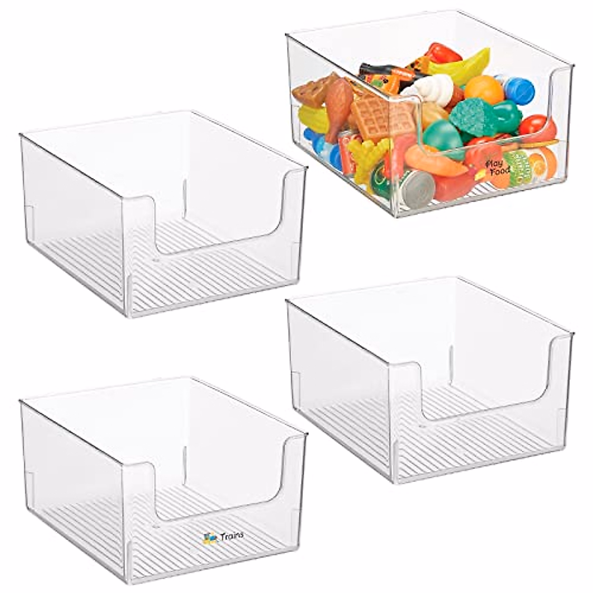 mDesign Plastic Open Front Toy Storage Organizer Bin for Playroom, Nursery, Kids Closets; Holds Action Figures, Crayons, Building Blocks, Puzzles - Ligne Collection - 4 Pack + 24 Labels - Clear