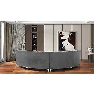 Legend Furniture Curved Sofa Velvet Symmetrical Modular Round couches for Living Room Sectional, 142" L x 32" D x 36" H, Grey