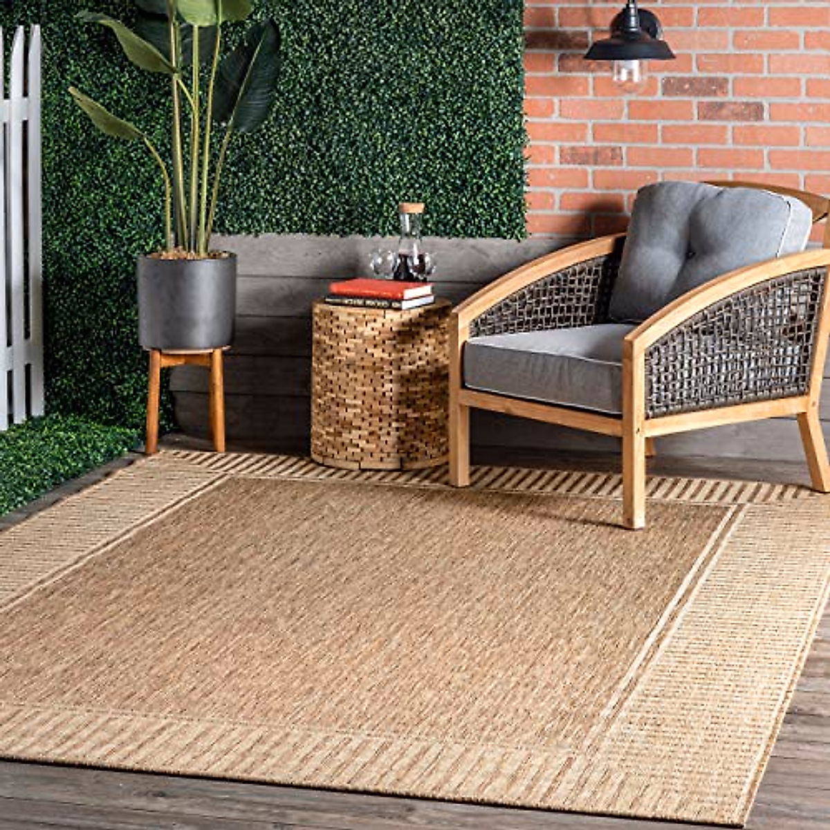 nuLOOM Asha Simple Border Indoor/Outdoor Area Rug, 5' x 8', Light Brown
