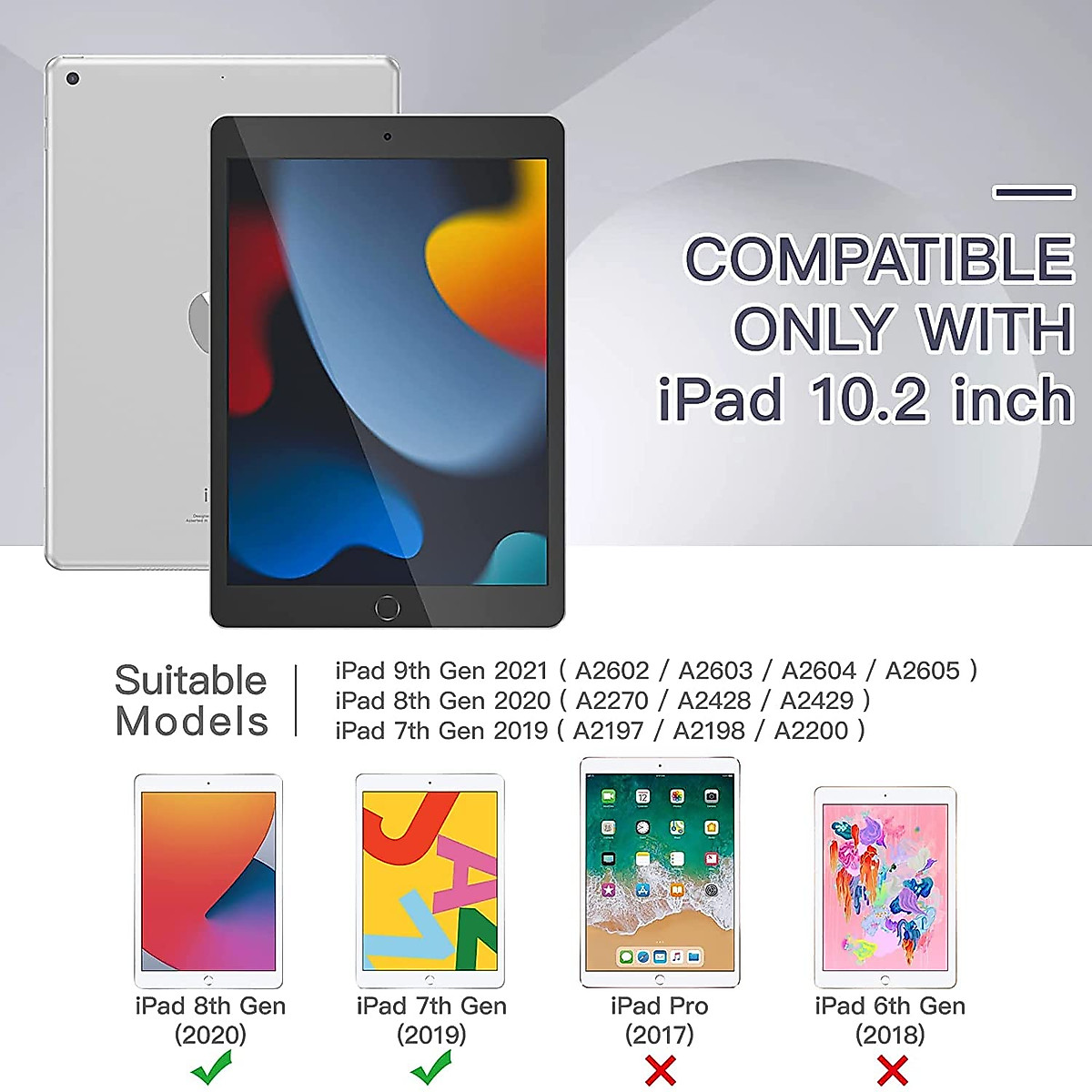 TSQQST iPad 9th 8th 7th Generation Case for Kids Girls 2021 2020 2019 | iPad Case 10.2 Inch Pink Colorful Cute w/Pencil Holder Screen Protector Stand Hand Shoulder Strap for iPad 9th/8th/7th Gen