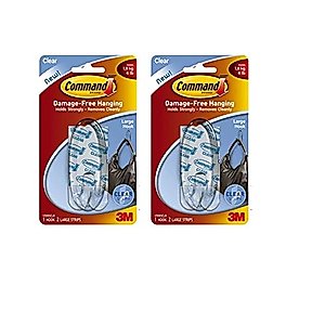 Adhesive Hanging Hook, Large, Holds 4lbs, Clear, 2 Pack