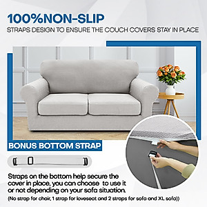 XINEAGE 2025 New 3 Pieces Couch Covers for 2 Cushion Sofa Super Stretch Loveseat Slipcover Pet Dog Universal Slip Cover Anti Slip Love Seat Furniture Protector (Silver Grey, 55"-69")