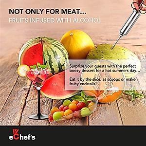 eChef's Meat Injector - 304 Stainless Steel, Meat Injector Syringe with Case, 2-oz Large Meat Injectors for Smoking, 3 Marinade Injector Needles for BBQ Grill, Magnetic Meat Smoking Guide