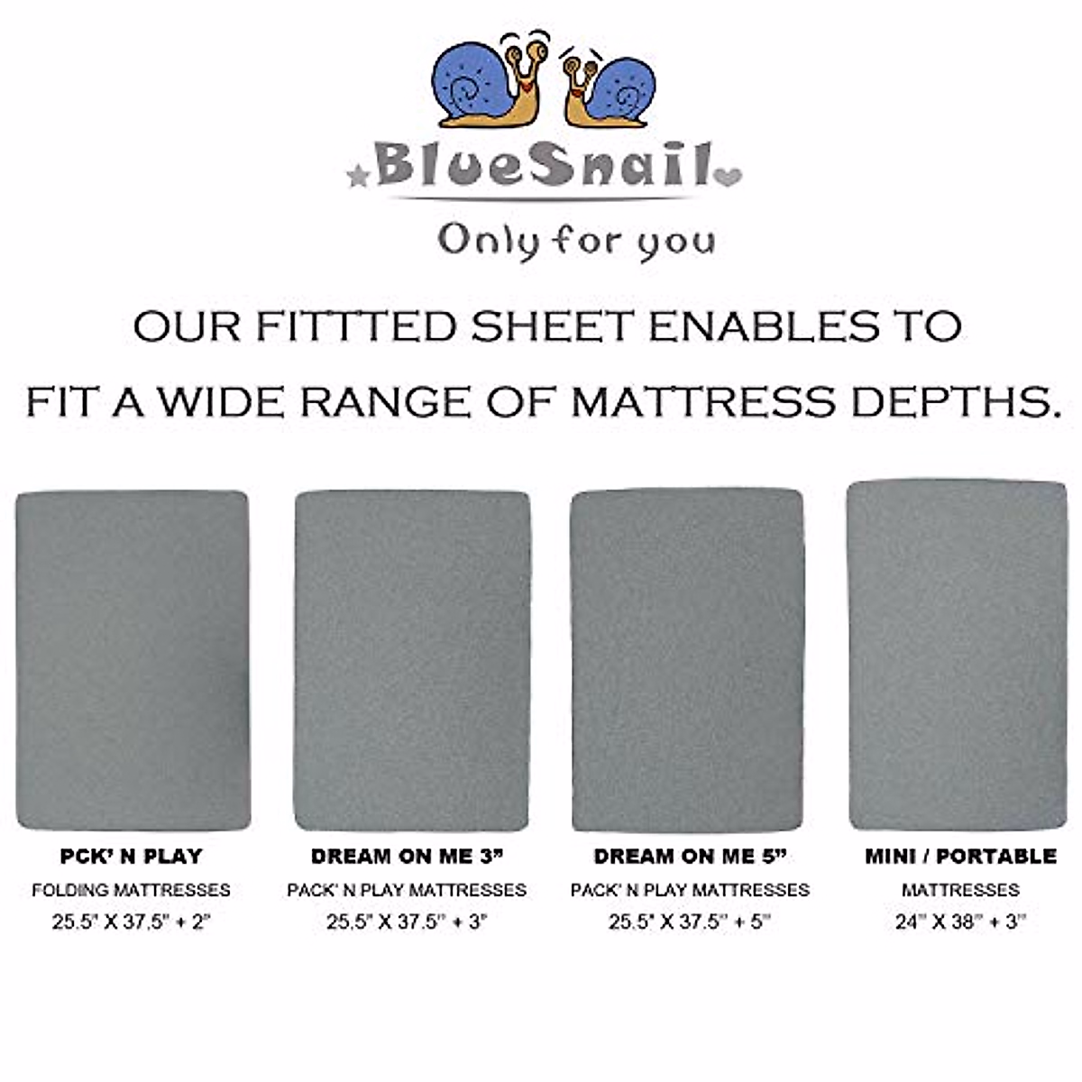 BlueSnail Waterproof Fitted Pack N Play Playard Sheet- Fits All Baby Portable Mini Cribs, Play Yards and Foldable Mattresses (2 Pack, Heather Gray)