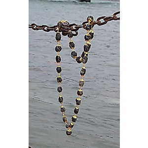 rudradivine Original Shaligram Shila Kantha with Gold Plated Cap Chain/Shaligram Big mala | Real Shaligram Stone from Gandak River Nepal | 32+1 Beads