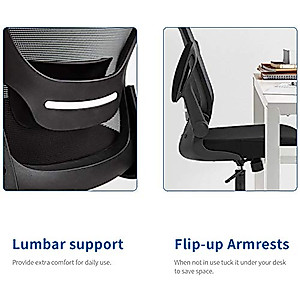 BestOffice Ergonomic Desk Mesh Computer Swivel Rolling Mid Back Task Lumbar Support Flip-up Arms Massage Adjustable Chair for Women Adults, Black