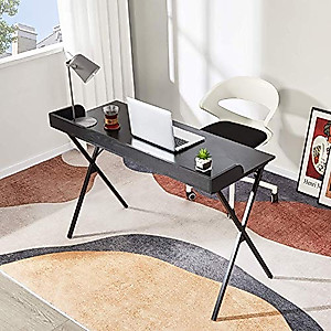 Alecono Black Desk 47'' Writing Computer Desk for Home Office Small Spaces Modern Study Sturdy PC Gaming Table, Black Wood