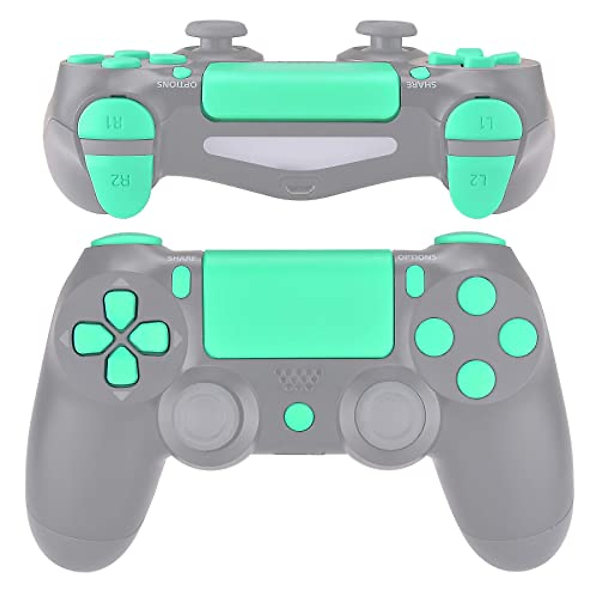 eXtremeRate Replacement D-pad R1 L1 R2 L2 Triggers Touchpad Action Home Share Options Buttons for ps4 Controller, Mint Green Full Set Buttons Repair Kits for ps4 Slim Pro CUH-ZCT2 Controller