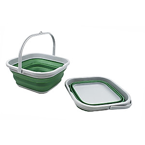 SAMMART 5.5L (1.4 Gallon) Collapsible Square Handy Bucket/Foldable SquareWater Pail/Portable Tub with Handle. (Grey/Dark Sea Green)