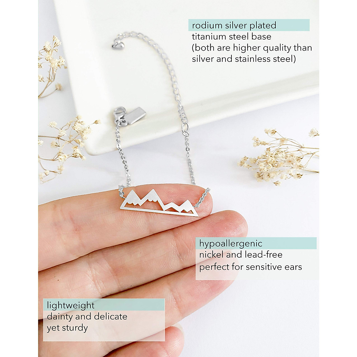 Altitude Boutique Mountain Bracelet, Mountain Jewelry, Snowy Peaks Bracelet for Nature Lovers, Skiers, Hikers, Campers (Silver)