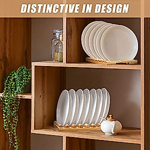 2 Pcs Bamboo Dish Rack 9 Slots Wooden Dish Drying Rack Regular Wood Plate Organizer for Cabinet Low Profile Plate Stand for Kitchen Display Countertop, 15.56 x 10 x 1.38 Inch, 0.8" Holder Width
