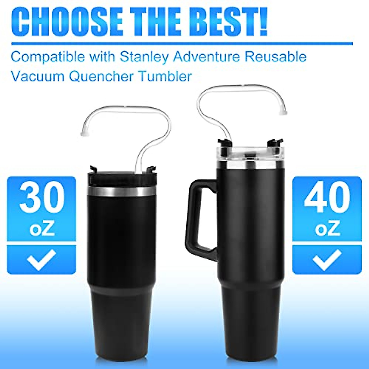 Anti Wrinkle Straw, 2pcs Plastic Prevent Wrinkle Straw Compatible with Stanley Adventure Quencher 40 oz Travel Tumblers，Anti Lip Drinking Straw Curved Straw,Reusable No Wrinkle Straws with Brush
