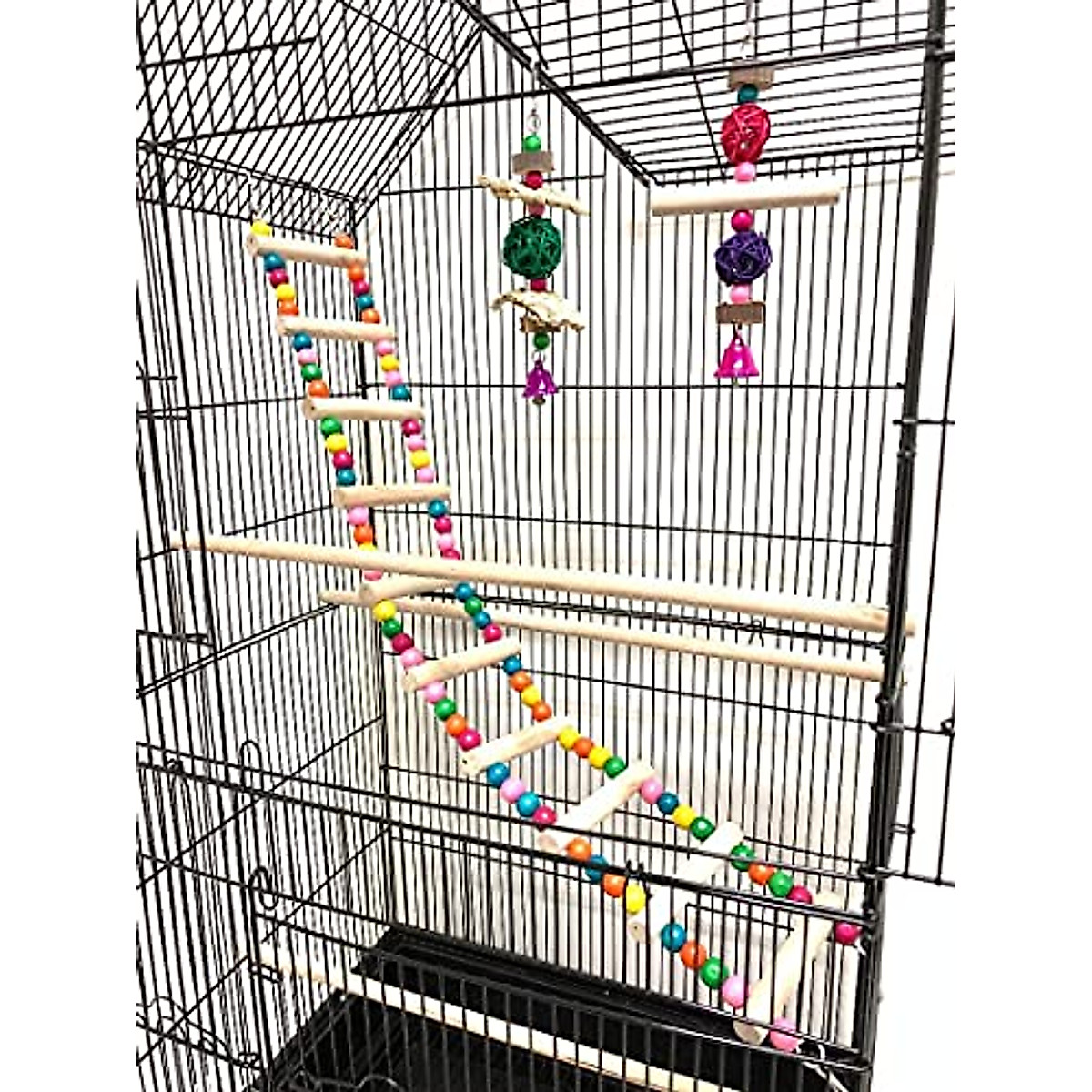 Large Canary Parakeet Cockatiel Lovebird Finch Roof Top Bird Cage with Stand -18"x14"x63" (Black with Toy)
