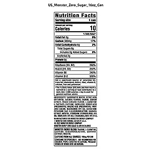 Monster Energy Zero Sugar, Green, Original, Low Calorie Energy Drink, 16 Fl Oz (Pack of 15)