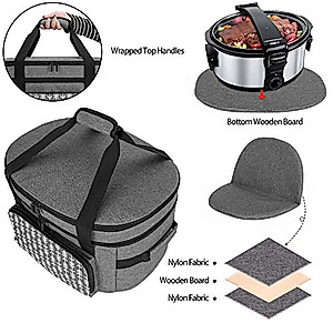 YARWO Slow Cooker Travel Bag with Bottom Board Compatible with Crock-Pot and Hamilton Beach 6-8 Quart Oval Slow Cooker, Double Layers Slow Cooker Carrier, Gray with Arrow (Bag Only, Patent Pending)