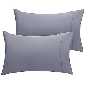 LuxClub Collection Pillowcases 2 Pack - Eco Friendly Wrinkle Free Cooling Pillow Cases with Satin Trim - Machine Washable Hotel Bedding Silky Soft - Light Grey Standard/Queen