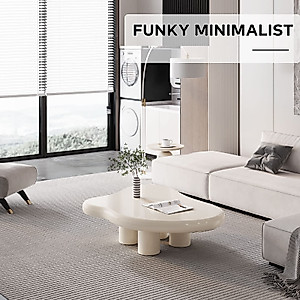 Guyii Cloud Coffee Table, Cute White Modern Tea Table, Irregular Indoor End Table for Living Room, Free Shape with 4 Legs, 41.02 Inches