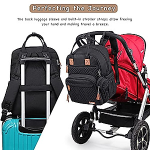 iniuniu Diaper Bag Backpack, 4 in 1 kit Large Unisex Baby Bags for Boys Girls, Waterproof Travel Back Pack with Diaper Pouch, Washable Changing Pad, Pacifier Case and Stroller Straps, Black