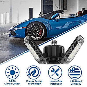 Hudson 6W LED Garage Light - 6000K Cool White deformable LED Shop Light (60W Equivalent) - E26/E27 Standard Screw Based Adjustable LED Light for Ceiling Fixture - 6000 Lumens Work Shop/Bay LED Light