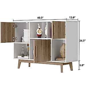Cozy Castle 6-Cube Bookcase with Doors, Free Standing Sideboard Buffet Storage Cabinet, Mid Century Cabinet with Storage, 6 Cube Storage Organizer for Living Room, Bedroom, Hallway, White and Oak