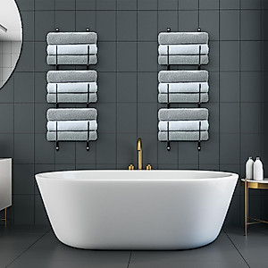 Skybooly 4 Pack Wall Mounted Towel Racks for Bathroom 3 Level Wine Rack Towel Holder Metal Bathroom Towel Storage Shelves Rolled Towel Organizer for Kitchen Bath Hand Towels Washcloths Linens, Black