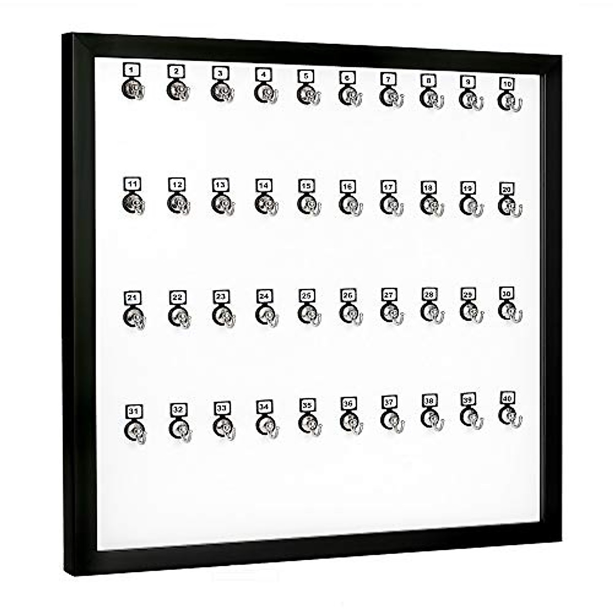 Key Rack, Key Stand # 40MNF Extra Space Framed 40 Bolted Metal Hook with Number Plate and Hidden Hangers for Executive Offices (40 Sets of Tag & Ring Included)