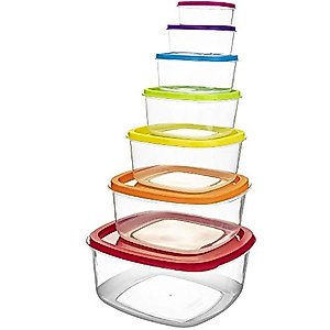 Rectangle Food Storage Containers, Set of 7 - Southern Homewares - Colorful Rectangle Holders w/Snap-On Lids