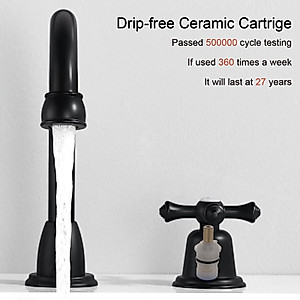 RKF Bathroom Faucets for Sink 3 Hole Matt Black 8 inch Widespread Bathroom Sink Faucet with Drain 2 Handles Cross Knobs Faucet Bathroom Vanity Faucet Basin Mixer Tap Faucet with Hose & Deck CWF039-MB