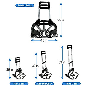 F2C Portable Folding Hand Truck Aluminium Luggage Trolley Cart and Dolly 175 lbs Capacity with Black Bungee Cord, Telescoping Handle, PVC Wheels with Double Bearings for Travel Office Auto Moving