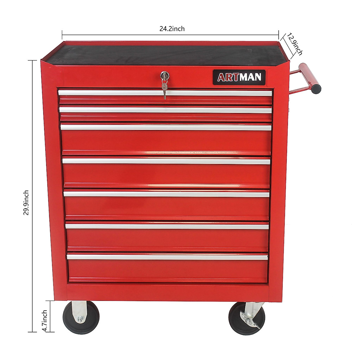 Rolling Tool Chest with 7-Drawer Tool Box,Multifunctional Tool Cart on Wheels,Tool Storage Organizer Cabinets with Key Locking for Garage, Warehouse, Repair Shop,24.20"D x 12.90"W x 29.90"H (red)