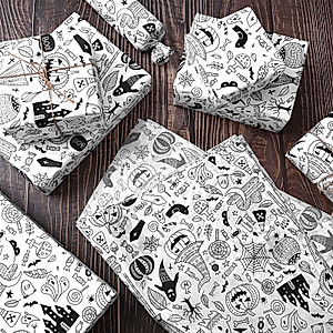 100 Sheets 20 * 14 Inches Halloween Tissue Paper for Gift Bags Boho Style Pumpkin Ghost Tombstone Castle Print Art Tissue Paper Bulk for Halloween Birthday Party DIY Crafts Gift Wrapping