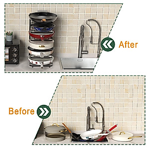 Supfirm 6-Tier Multifunctional Adjustable Pan & Pot Rack for Cabinet, Countertop Organizer, Pot Organizer for Kitchen Organization & Storage, Pot Lid Organizer (Black)