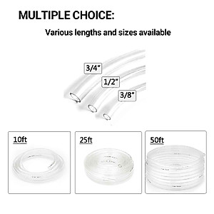 Geowaky Clear Vinyl Tubing 1/2" ID × 5/8" OD -10 Ft 60PSI,Flexible Plastic Tubing,BPA Free Non-Toxic, Multipurpose Hybrid Clear Reinforced Tubing with 2 Screw Clamps