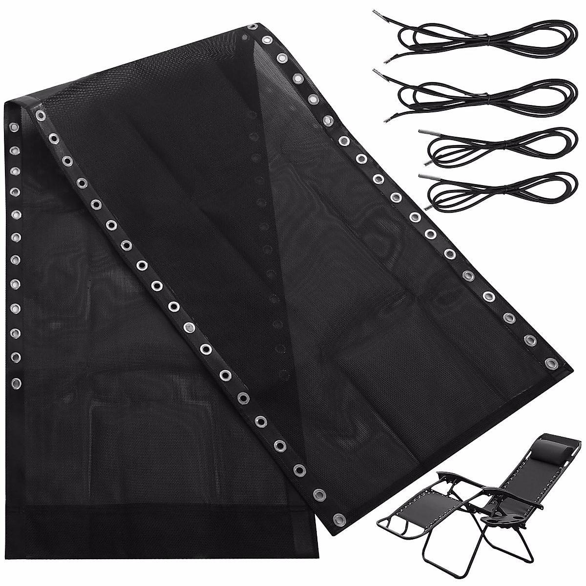 Gravity Chair Replacement Fabric with Bungee,63 x 17’’ Textilene Sling Chair Replacement Fabric with 4 Bungee Cords, Recliner Chair Replacement Fabric Kit for Outdoor Patio Lounge Chair, Beach Chair