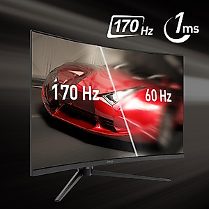 MSI G321CQP E2, 32" Gaming Monitor, 2560 x 1440 (QHD) Curved Gaming Monitor, 1 ms, 170Hz, FreeSync Premium, 1000R, HDMI, DisplayPort, Tilt, Swivel, Pivot and Height Adjustable.