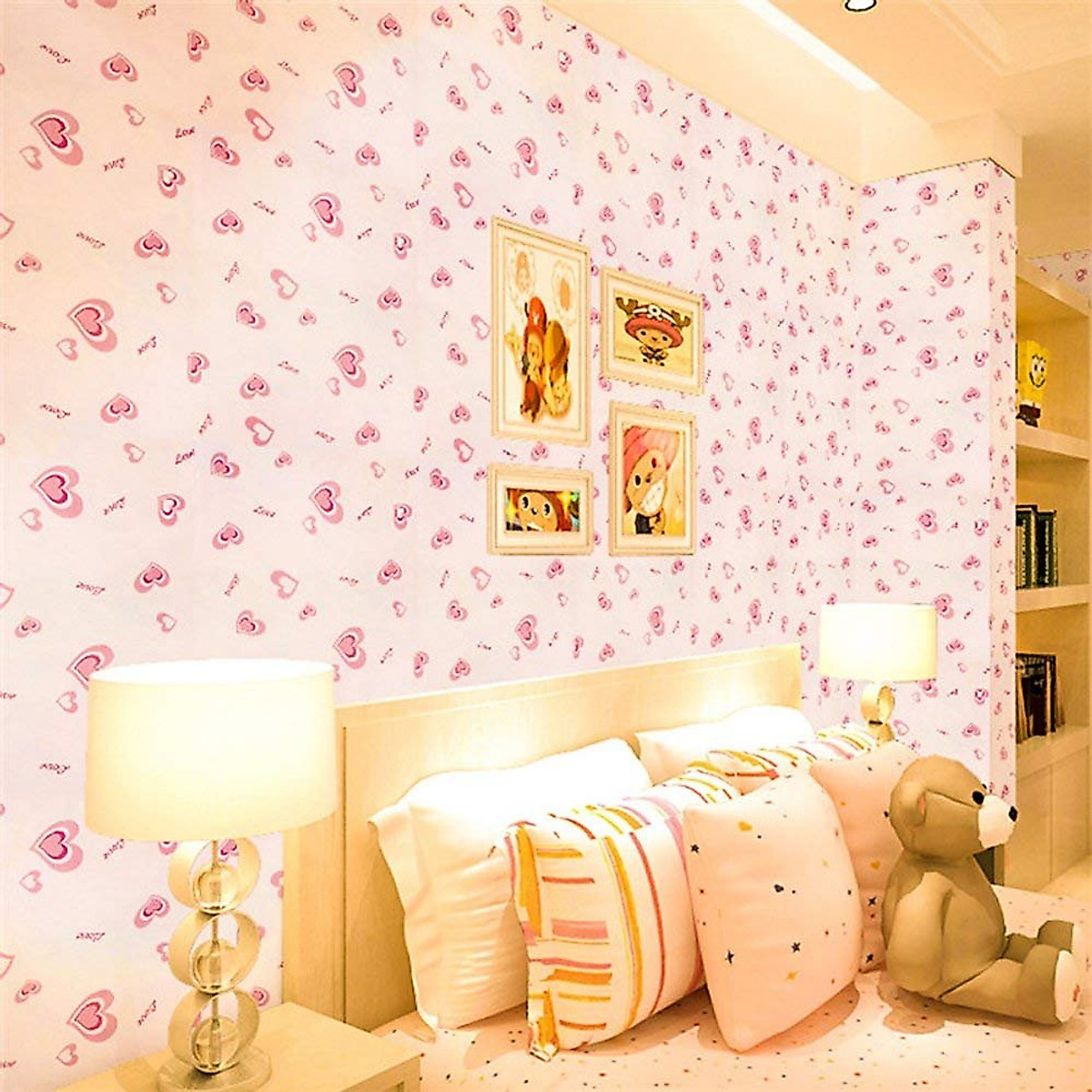 GLOW4U Pink Heart Contact Paper Self Adhesive Vinyl Shelf Drawer Liner Peel and Stick Removable Wallpaper 17.7x78.7 Inches