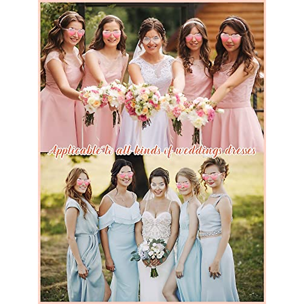 Dunzy 24 Pieces Bride Babe Heart Sunglasses Rimless Heart Shape Sunglasses Bachelorette Sunglasses for Wedding Party