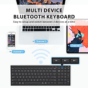 iClever Wireless Keyboard GKA22S Rechargeable Keyboard with Number Pad, Full-Size Stainless Steel Ultra Slim Keyboard, 2.4G Stable Connection Wireless Keyboard for iMac, Mackbook, PC, Laptop