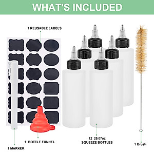 BENECREAT 12 Pack 5oz Plastic Squeeze Dispensing Bottles with Black Twist Cap Glue Bottle with Hopper, Cleaning Brush, Sticker Label and Marker Pen for Crafts, Art, Glue, Multi Purpose
