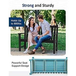 LAHAAP Outdoor Rocking Chairs Set, Weatherproof HIPS Outdoor Furniture, Include 2 Patio Rocking Chairs + Outdoor Bench, Suit for Garden, Porch, Lawn & Backyard(Black)