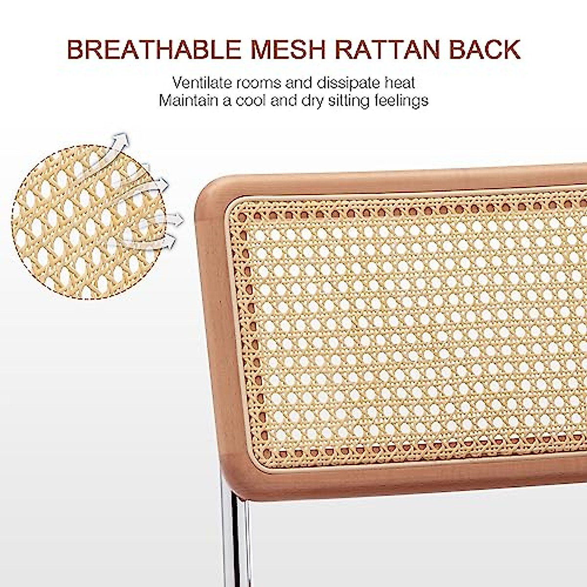 Zesthouse Modern Home Office Chair Leather Desk Chair with Natural Rattan Back, Vanity Chair for Girls Women, Upholstered Tufted Swivel Armchair, Height Adjustable Computer Task Chair