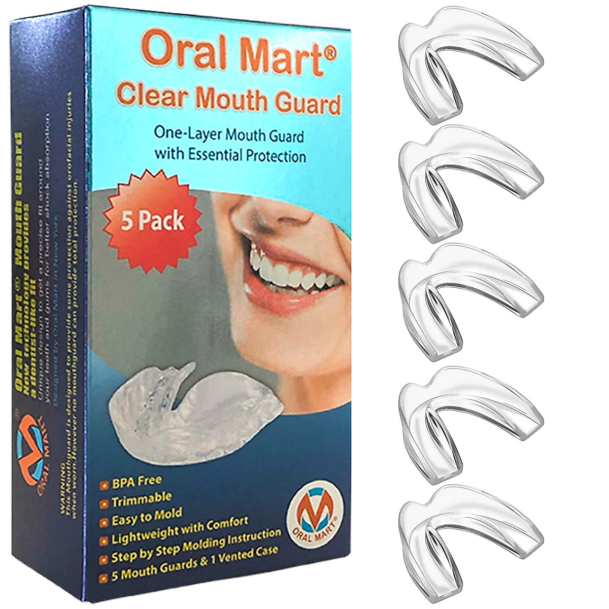 Mouth Guard for Grinding Teeth at Night for Kids - Pack of 5 Clear Kids Mouth Guards for Grinding Teeth - Anti Grinding Teeth Protector for Sleep - Night Guard for Clenching Teeth (5 Pack, Youth Size)