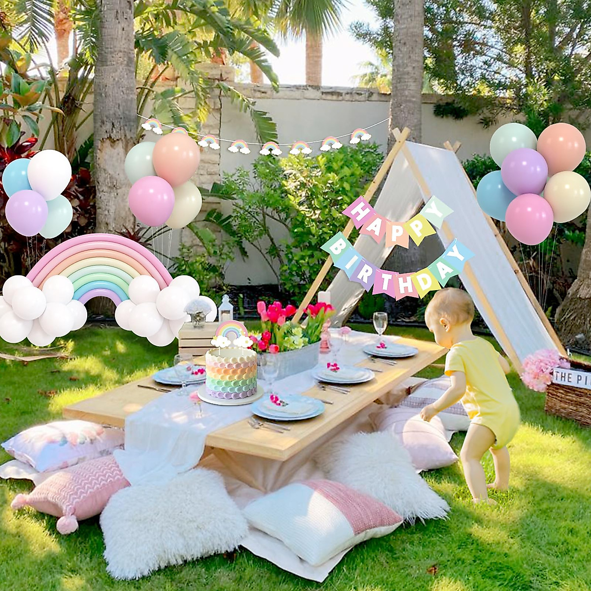 Pastel Rainbow Party Decoration Set for Girls' Birthdays