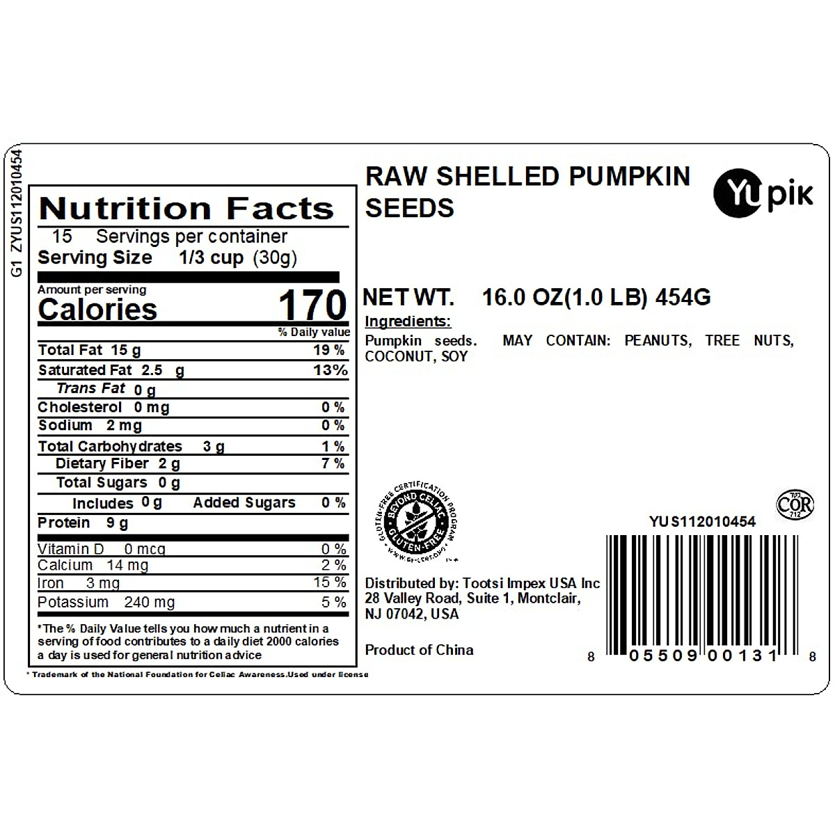 Yupik Raw Shelled Seeds, Pumpkin Seeds/Pepitas, 1 lb