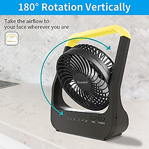 Gazeled Battery Powered Fan, Super Long Lasting Battery Powered Fans for Camping, Portable D-Cell Desk Fan with Timer, 3 Speeds, Whisper Quiet, 180° Rotation, for Office,Bedroom,Outdoor, 5''