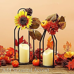 Perfnique Modern Farmhouse Lantern Decor, 15'' 13'' Set of 2 Black Metal Lanterns, 2 LED 6hr Timer Flickering Flameless Candles, Lanterns Decorative for Outdoor Decor, Home, Indoor, Patio