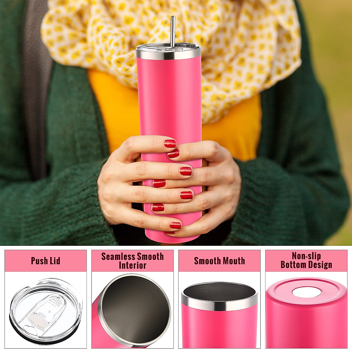 20 Pack Straight Skinny Tumblers Bulk 30oz Stainless Steel Double Wall Vacuum Insulated Mugs with Straw Coffee Tumbler Portable Skinny Travel Tumbler for Hot Cold Drinks DIY Gift