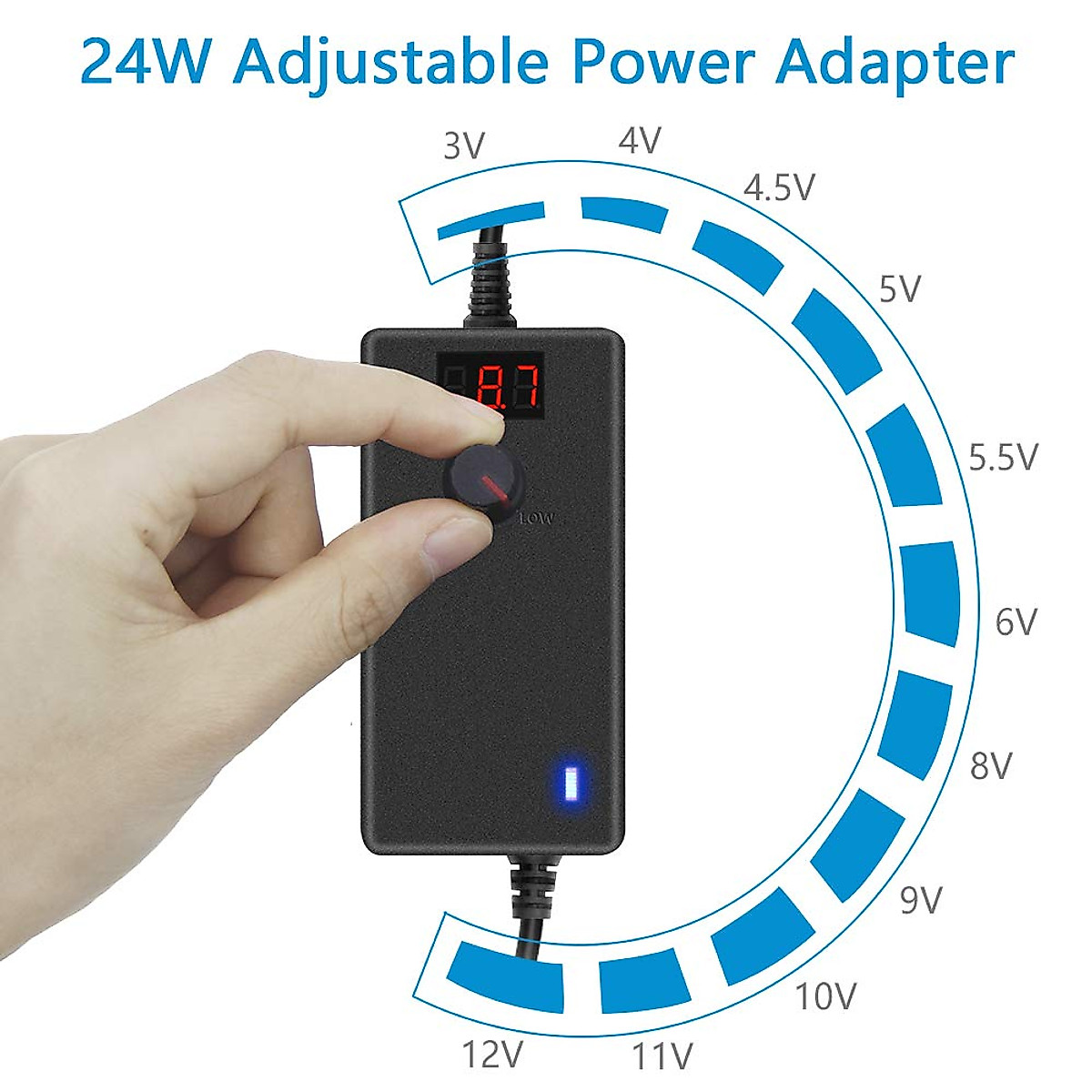 SHNITPWR 24W AC Adapter 3V ~ 12V 2A Universal Power Adapter 100V-240V AC to DC Converter 3V 4V 4.5V 5V 6V 8V 9V 10V 12V Adjustable Power Supply 500mA 1A 1.2A 1.5A 2A with 14 Tips Polarity Converter