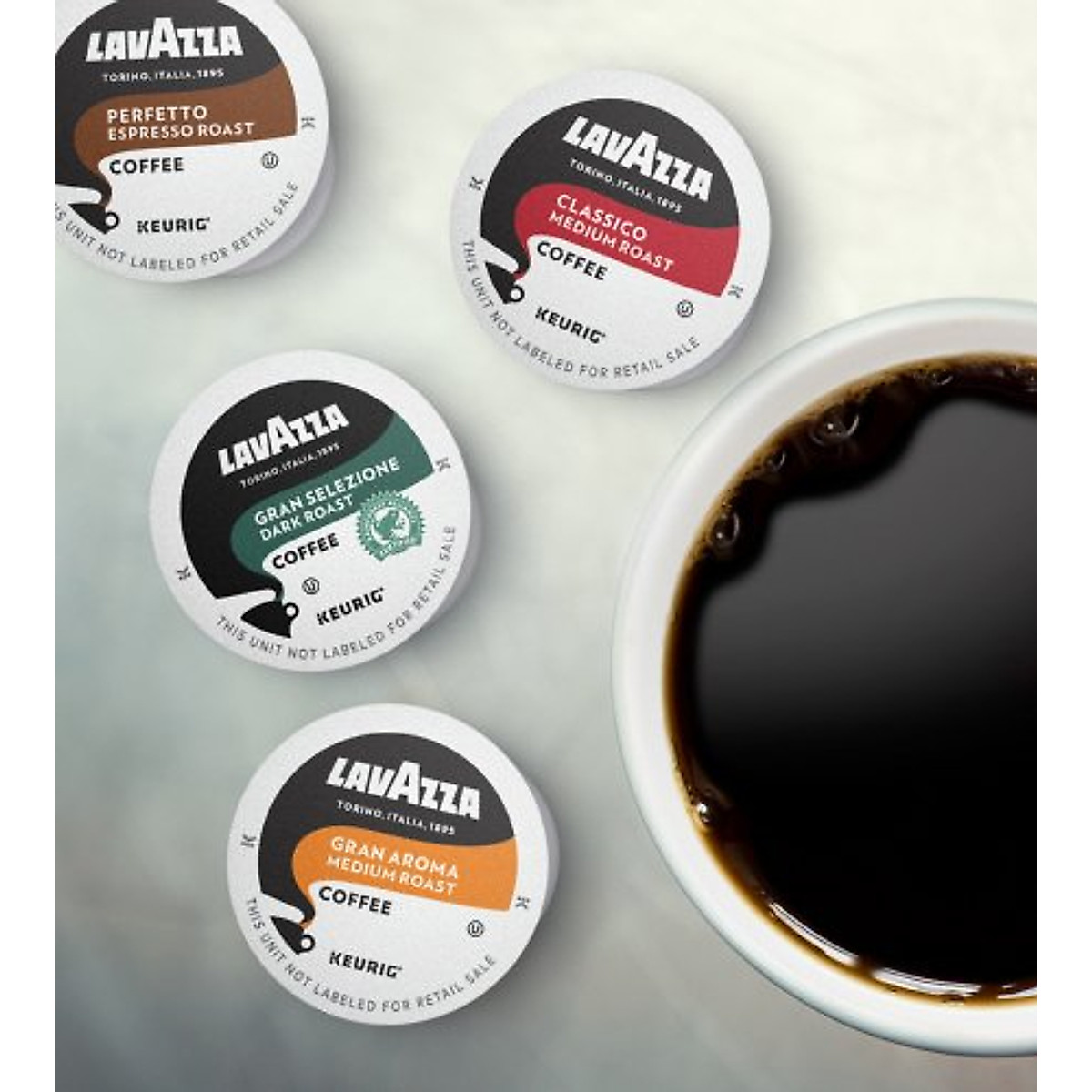 Lavazza Gran Selezione Single-Serve Coffee K-Cup Pods for Keurig Brewer, Dark Roast, 16 Count Box, Black, White