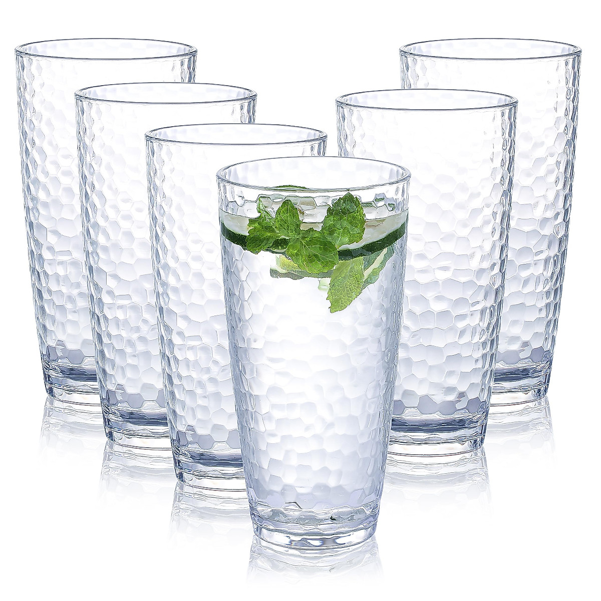FifthAveFair Plastic Unbreakable Tumblers Cups 25oz, Set of 6 Plastic Highball Drinking Glasses, Plastic Large Drinking Cups Set (Clear)